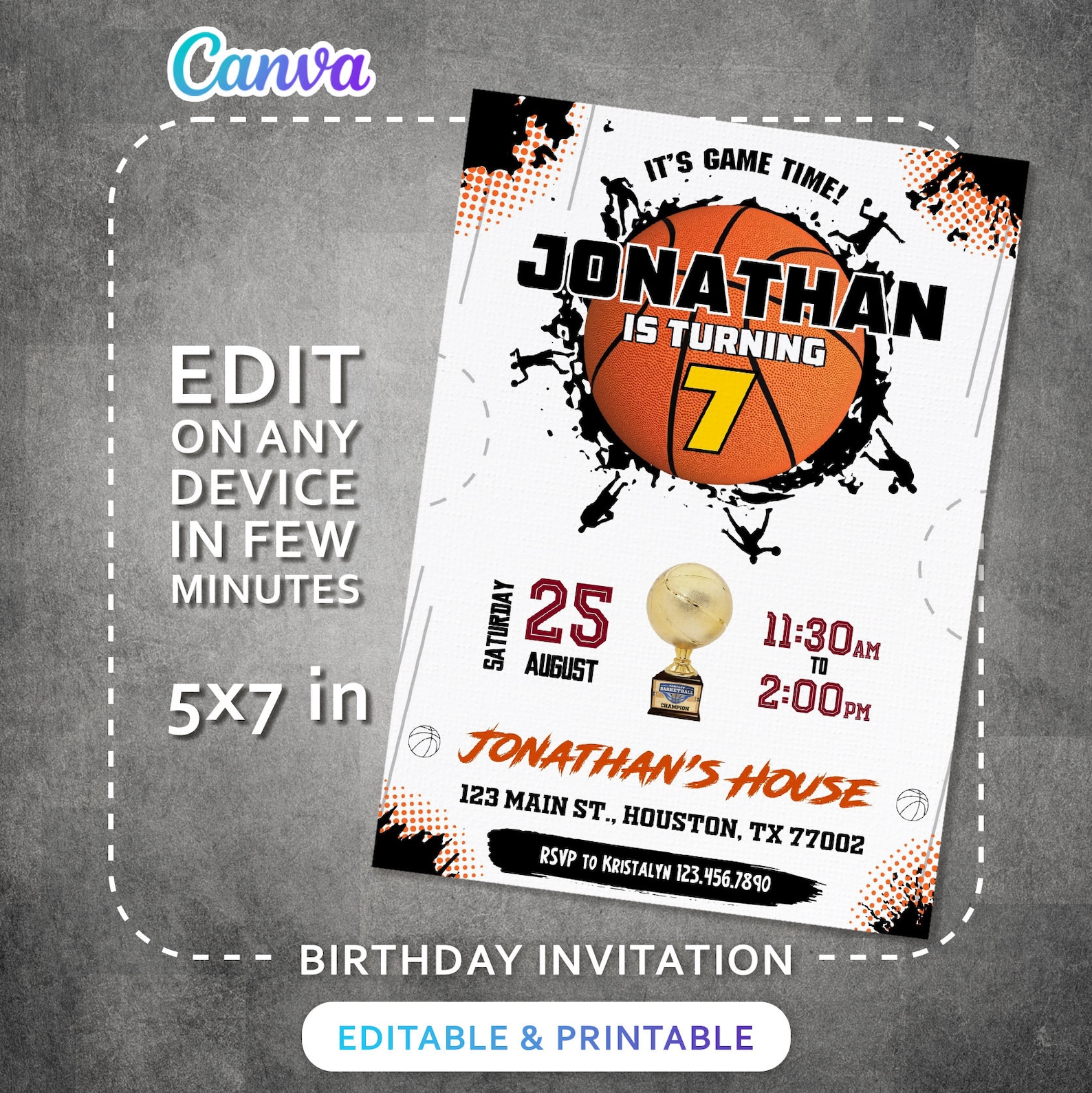 Printable Birthday Invitation, Editable Invitation, NBA Invite ...