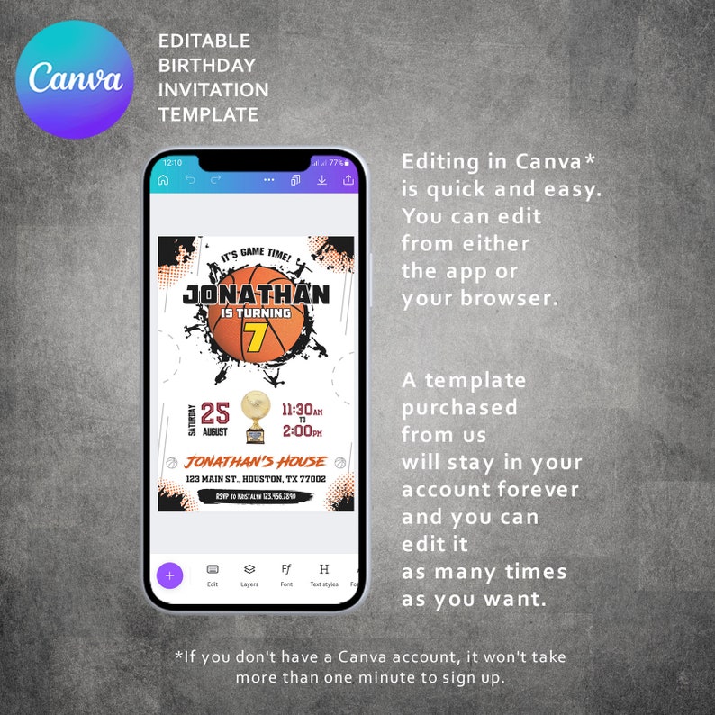 Printable Birthday Invitation, Editable Invitation, NBA Invite ...