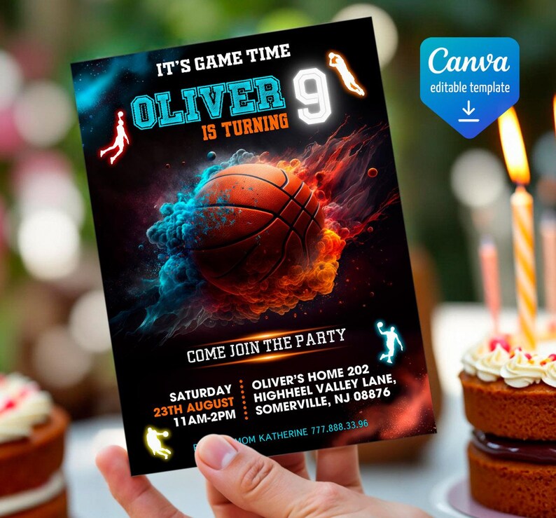 Printable Birthday Invitation, Editable Invitation, NBA Invite ...