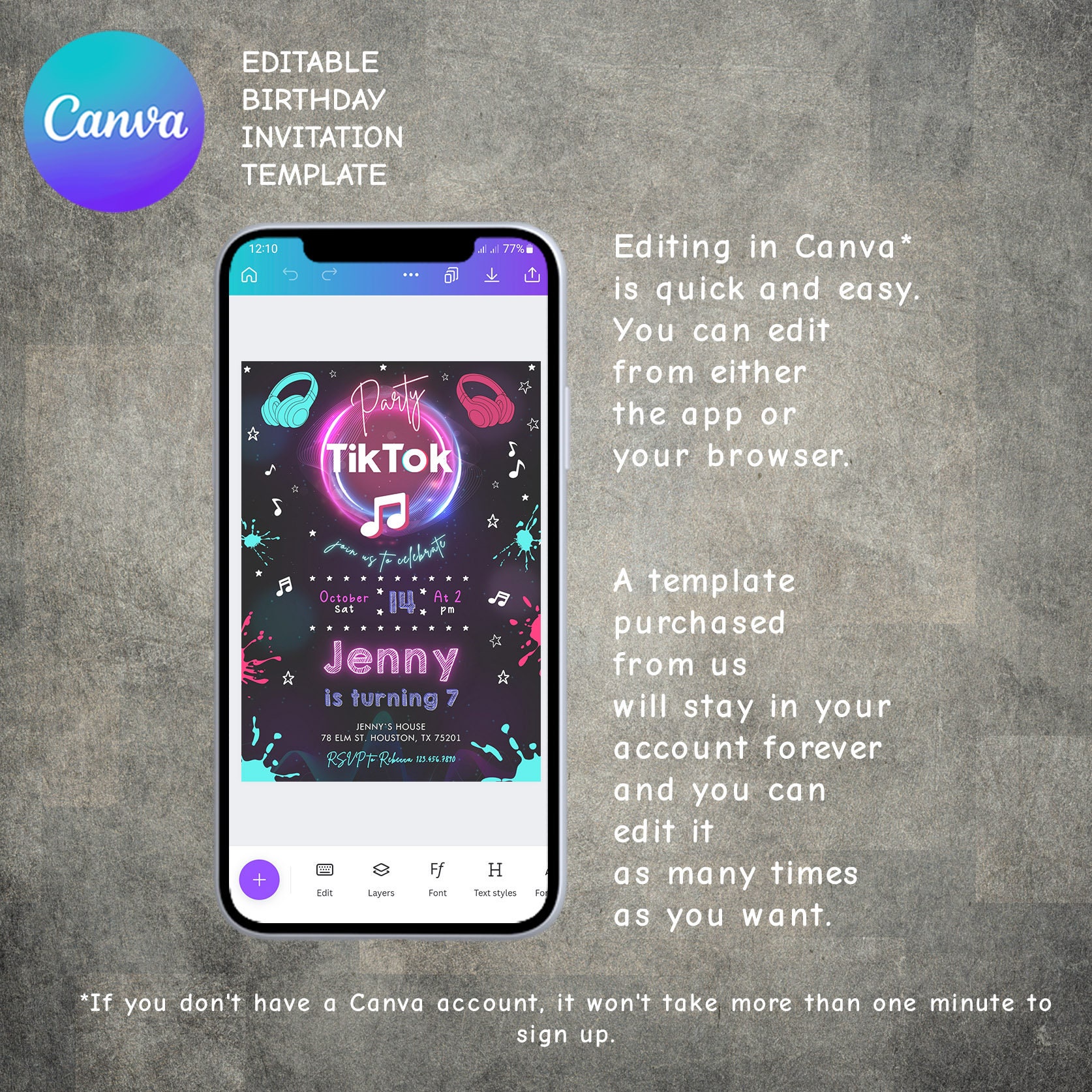 Tiktok Birthday Invitation, Tik Tok Invite, Printable Editable Tiktok ...