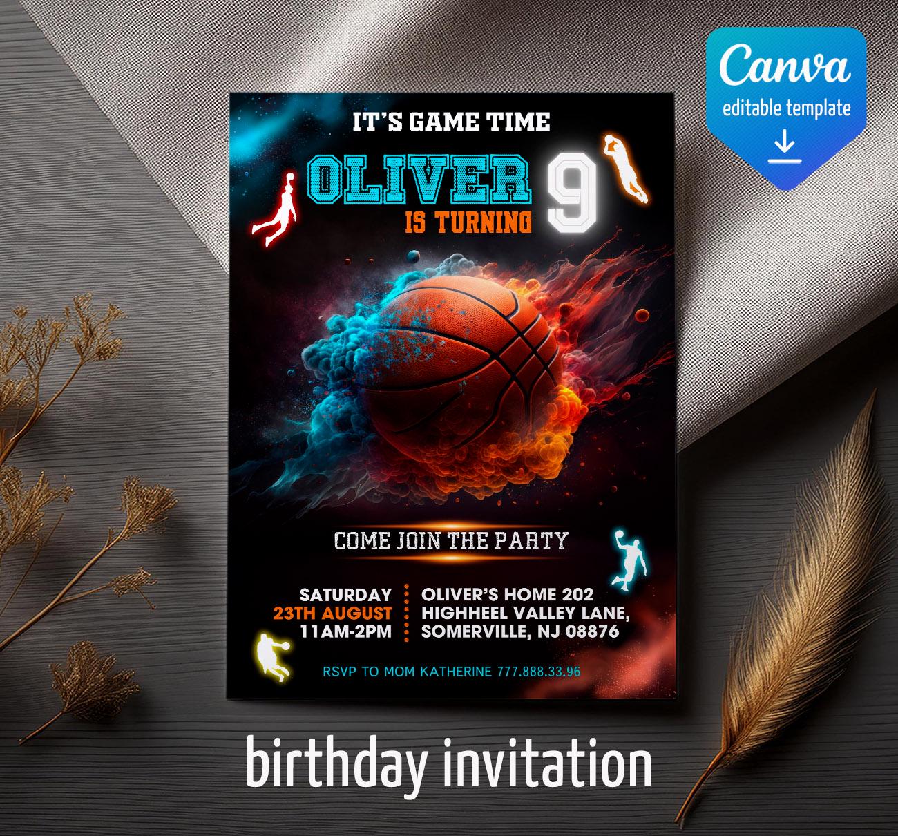 Printable Birthday Invitation, Editable Invitation, NBA Invite ...