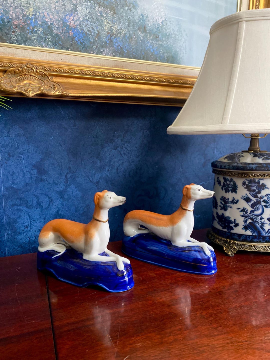 Pair of Antique 19th Century Staffordshire Hand Painted Whippet ...