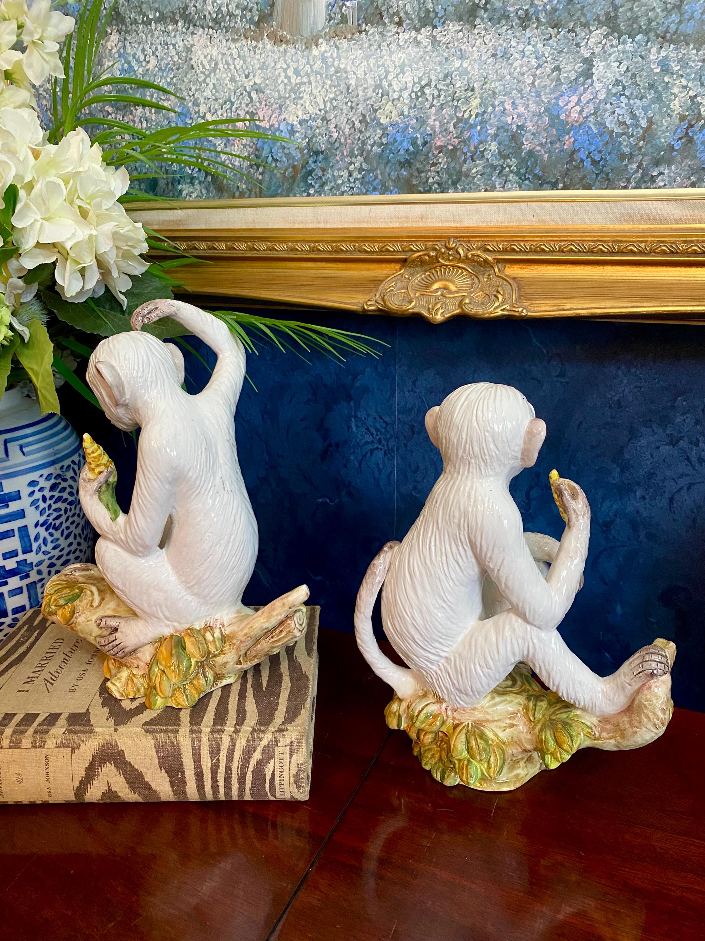 Rare Pair of 20th Century Vintage Majolica White Monkeys Made in Italy ...