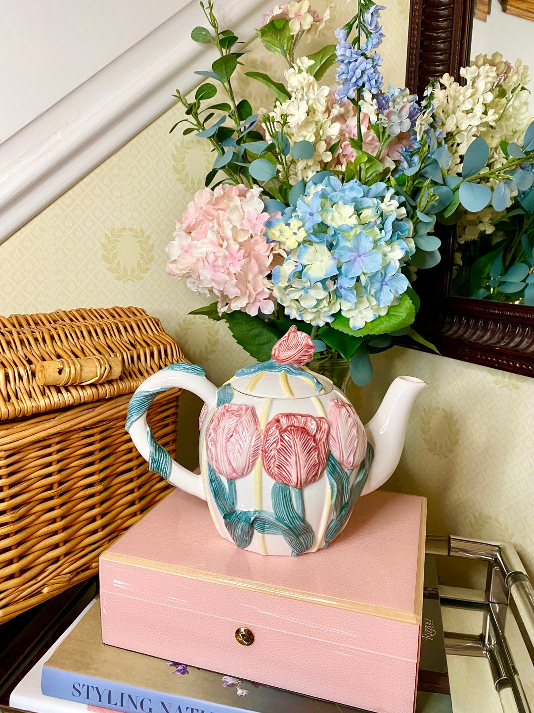 Vintage Ganz Red & Pink Tulips Teapot - Etsy