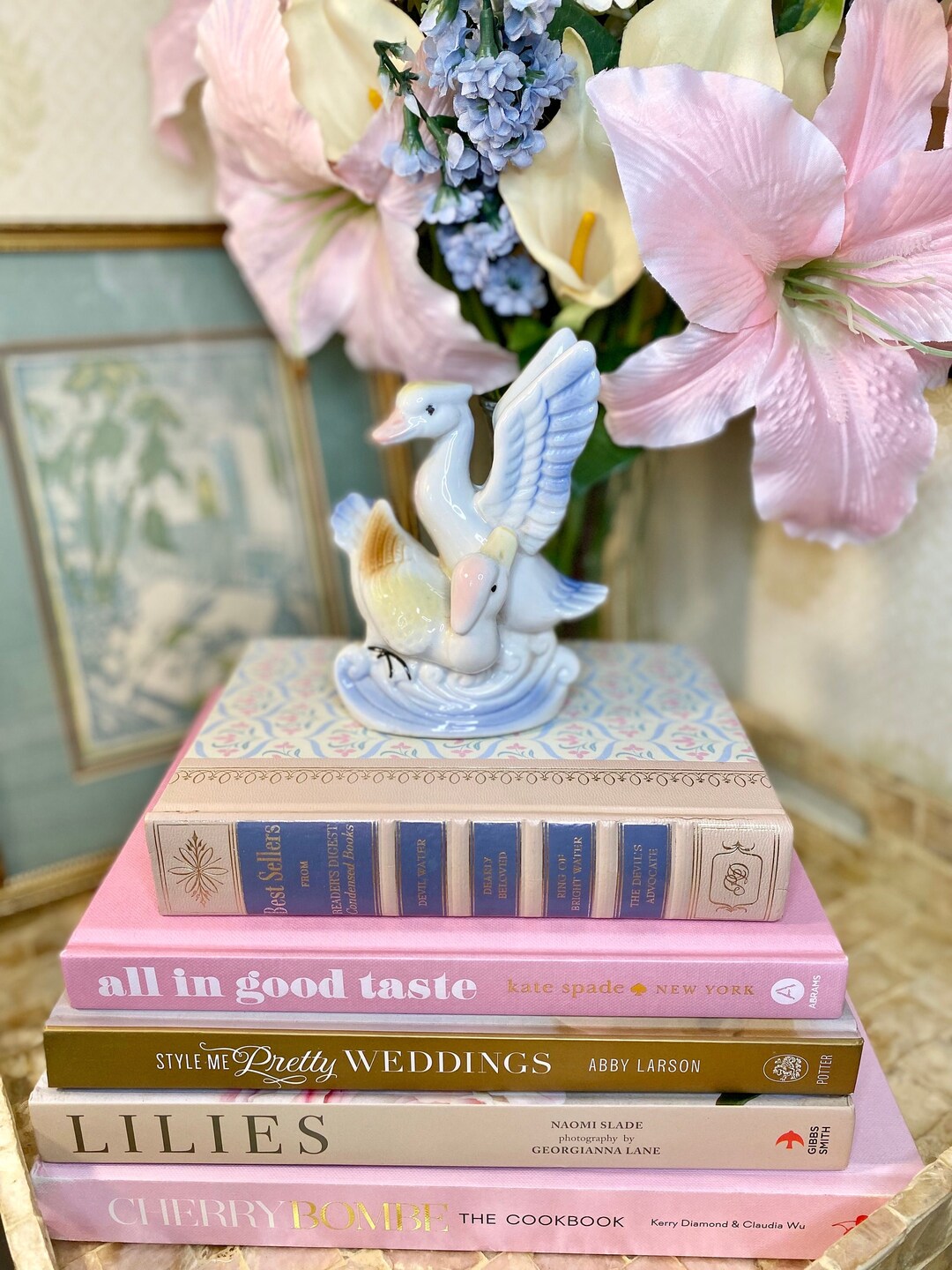 Vintage Double Swan Pastel Blue & White Porcelain Figurine Statue ...