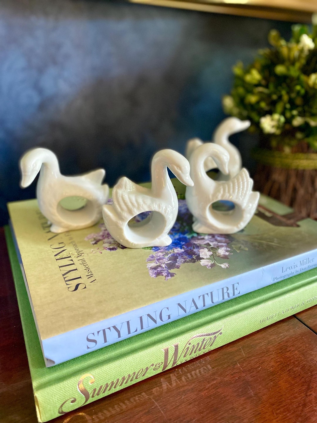 Vintage 1980s Collectible Set of 4 White Porcelain Swan Napkin Rings ...