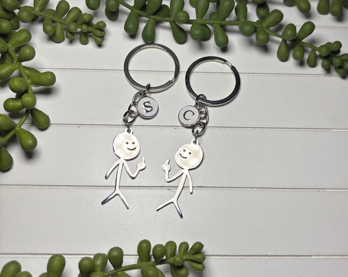 Stickman Middle Finger Matching Keyring | His Hers | Two Piece | Sliver ...