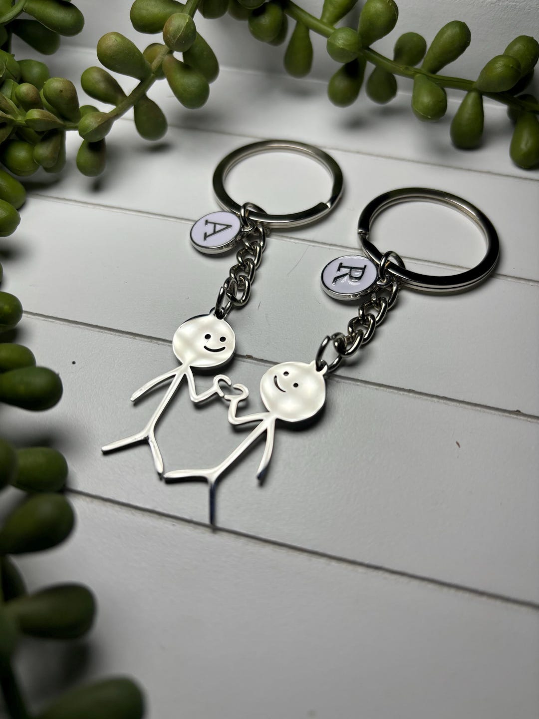 Couples Stick People Matching Keyring | His Hers | Two Piece | Hearts ...