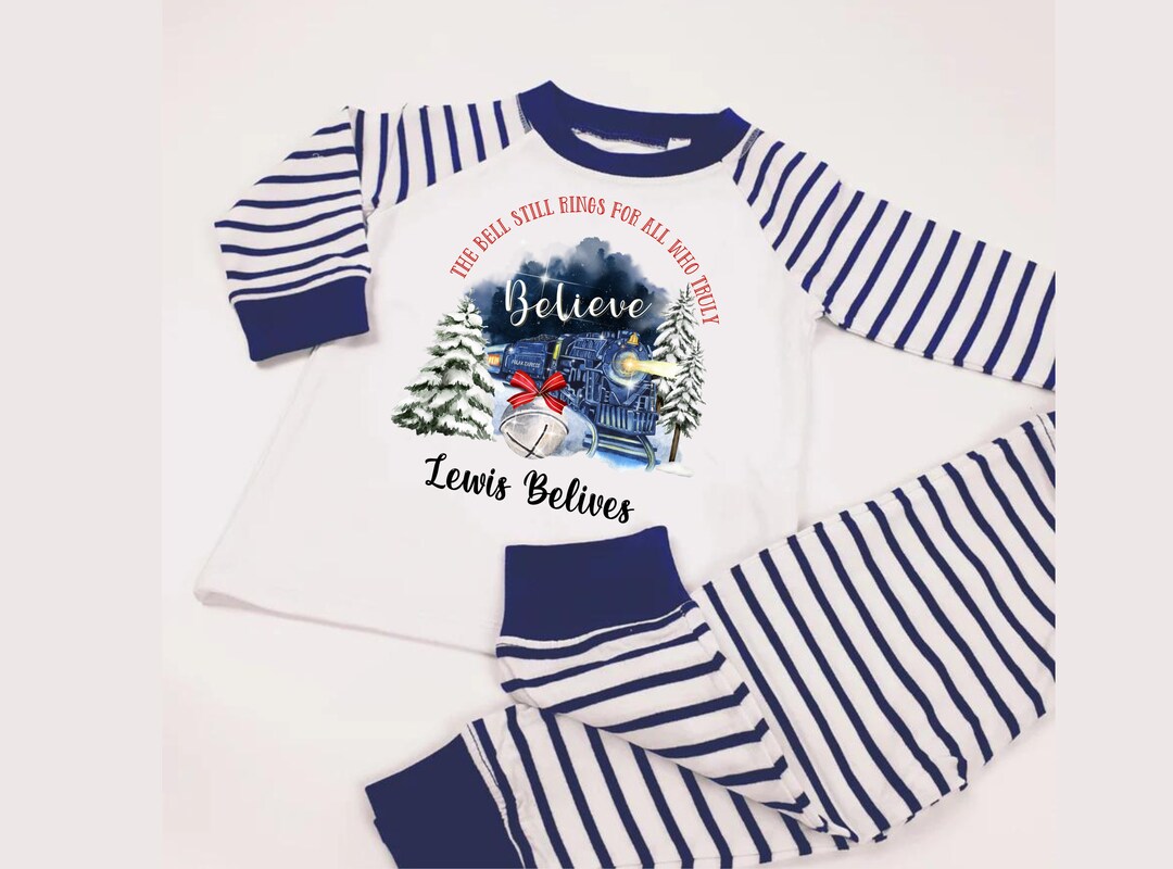 Personalised Polar Express Pyjamas for Kids, Striped, Named, Christmas ...