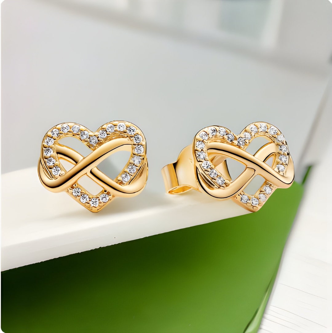 Gold Heart Infinity Stud Earrings, Heart Earrings, Infinity Studs ...