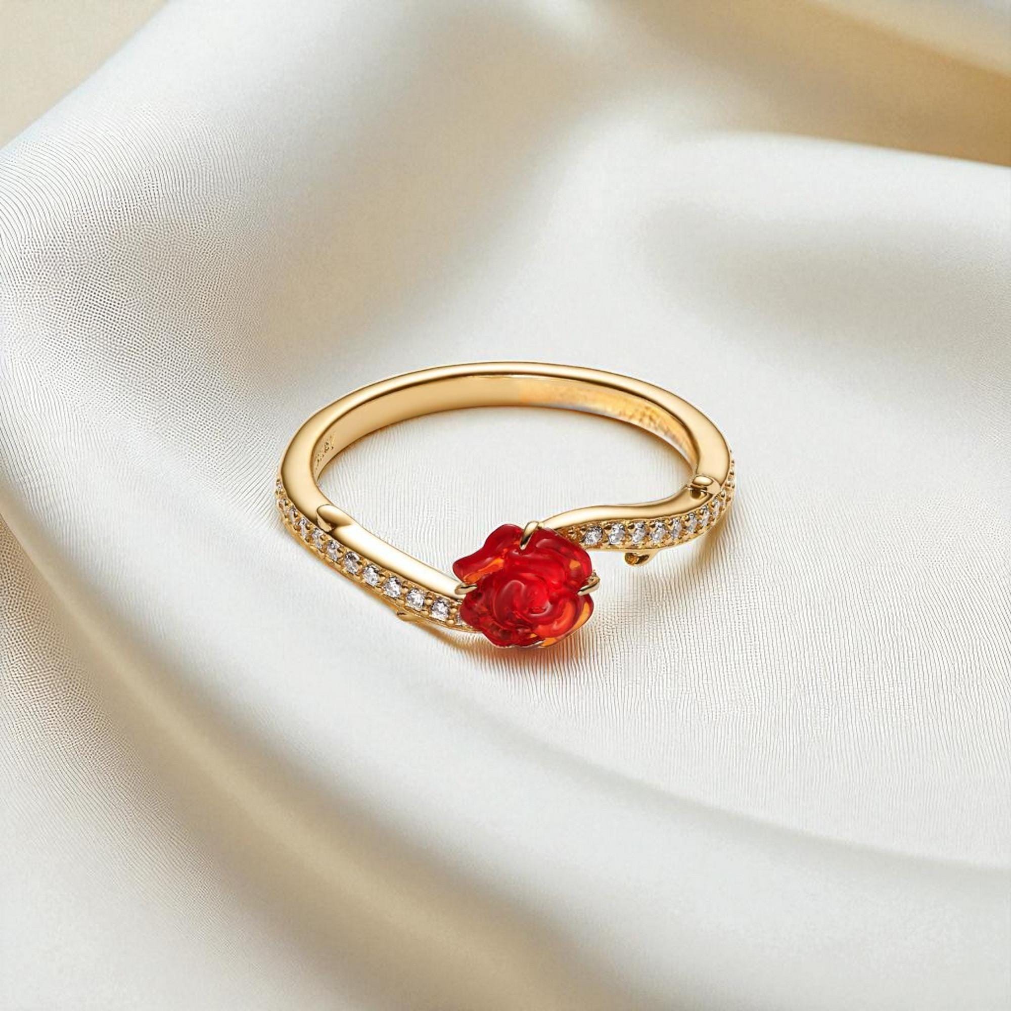 Beauty and the Beast Enchanted Rose Ring, 14k Gold Plated Ring With ...