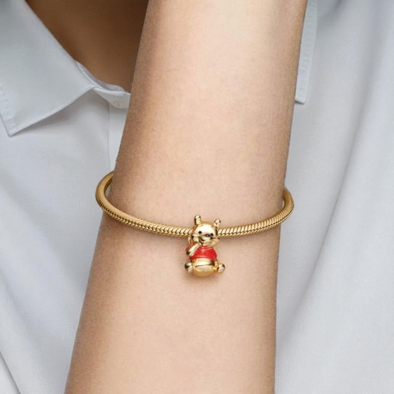 Winnie the Pooh Bear Charm, 14K Gold Plated Jewellery, Adorable Honey ...