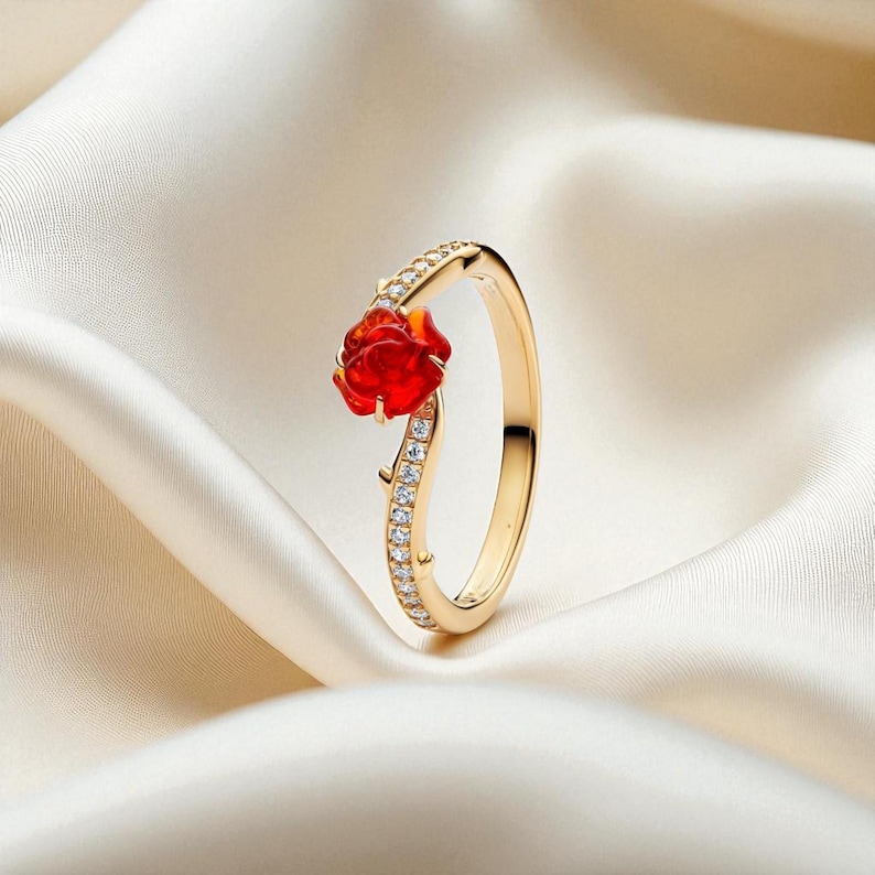 Beauty and the Beast Enchanted Rose Ring, 14k Gold Plated Ring With ...
