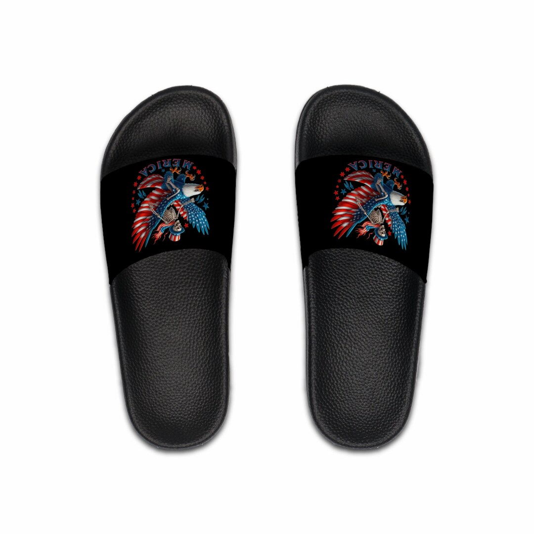 Merica Slides American Eagle & Skeleton Patriotic Men's Slide Sandals ...