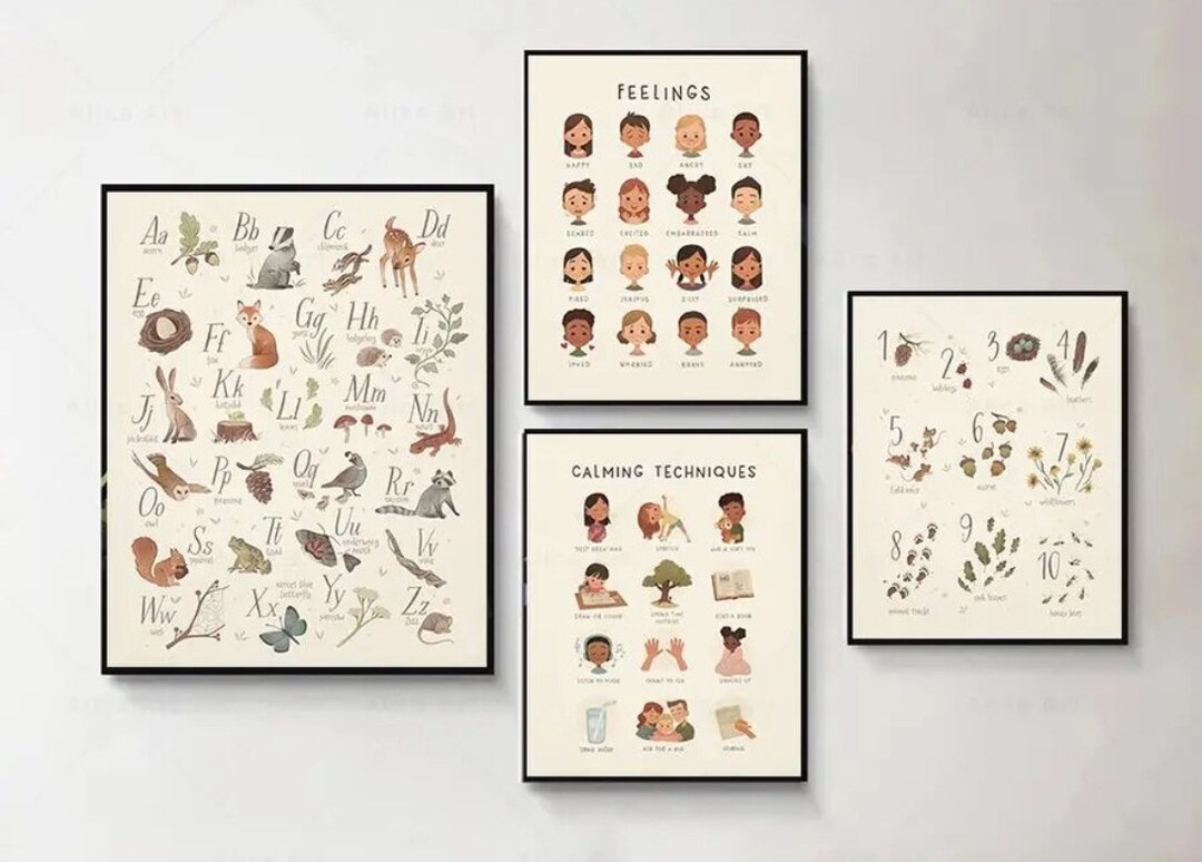Boho Woodland Minimalistic Nature Poster Alphabet Numbers Feelings ...