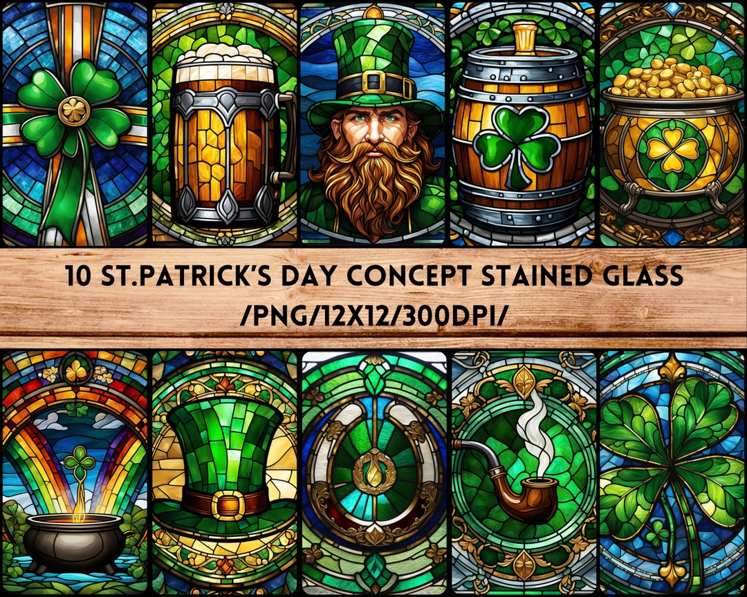 10 Stained Glass Bundle Png,stained Glass St. Patrick's Day Concept ...