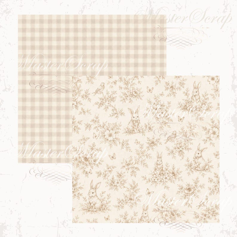 Blue Linen Cottagecore Digital Paper: Floral, Plaid, Damask (12x12 JPEG ...