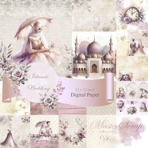 Islamic Wedding Digital Paper Pack. Printable Papers. Purple and Gold ...