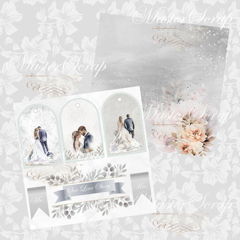 Our Wedding Digital Paper Pack. Printable Papers. Romantic Style, 12x12 ...