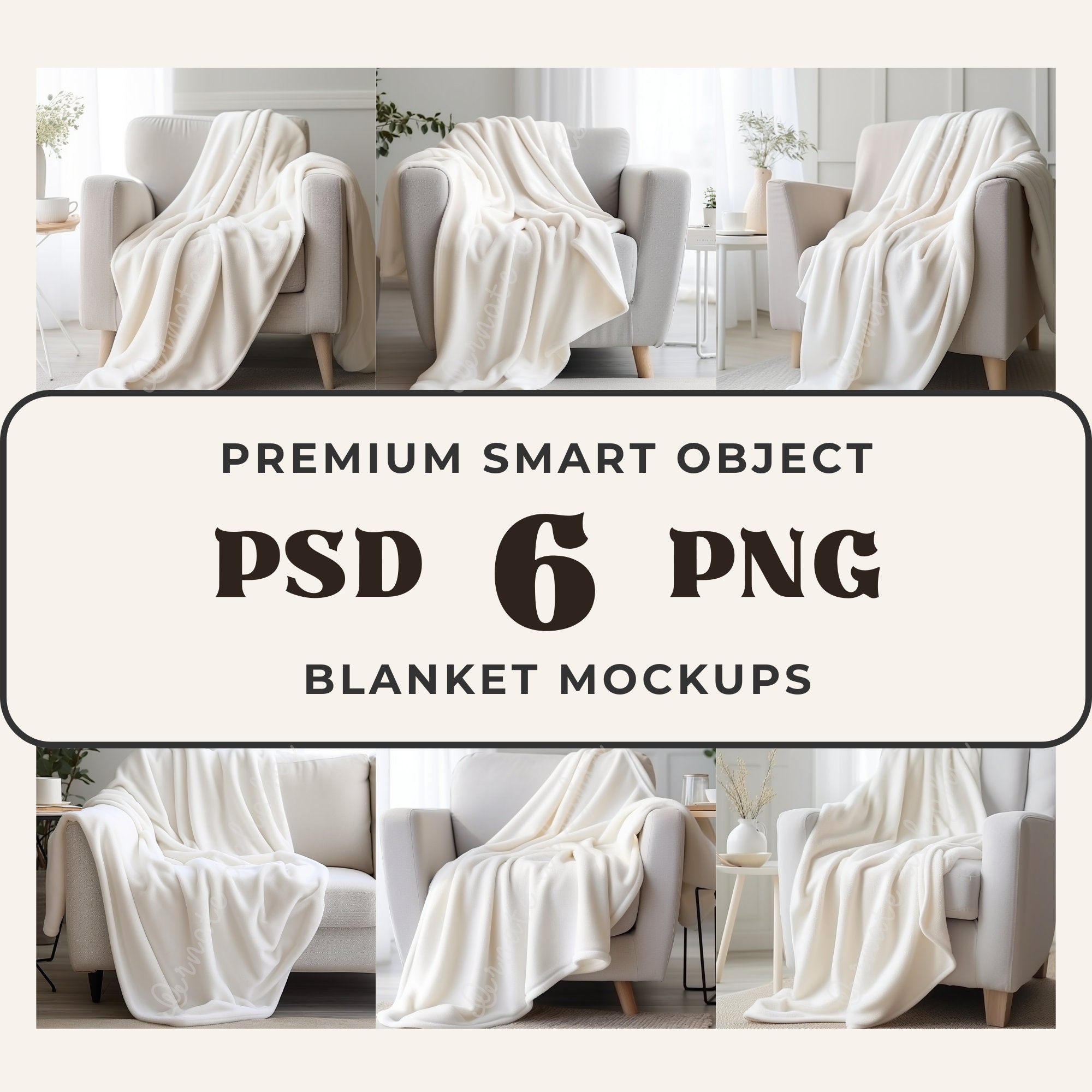 6-in1 Blanket Mockup Bundle, Photoshop PSD Smart Object, Draped Minky ...