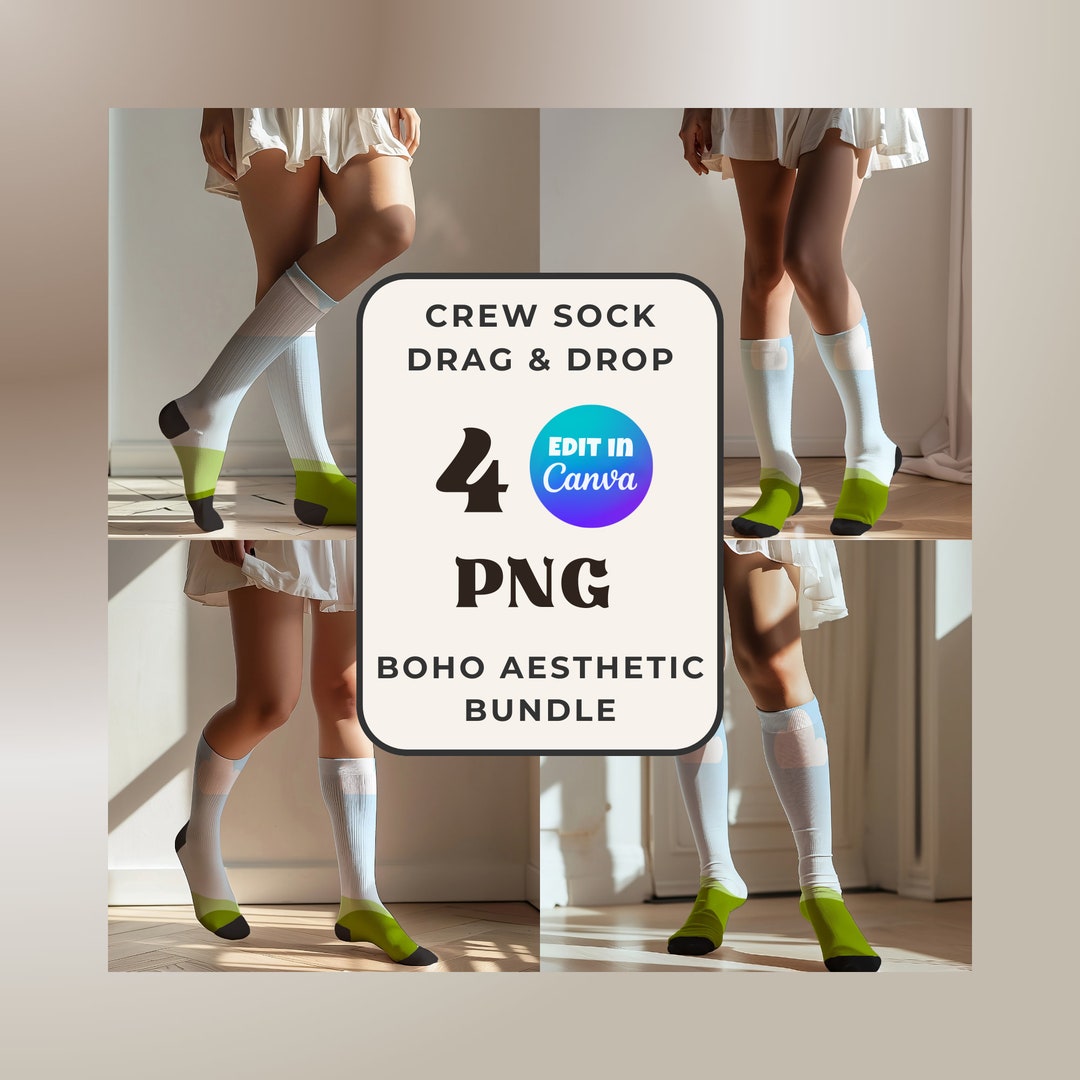 Crew Sock Mockup Bundle, Canva Drag & Drop Overlay, Sublimation All ...