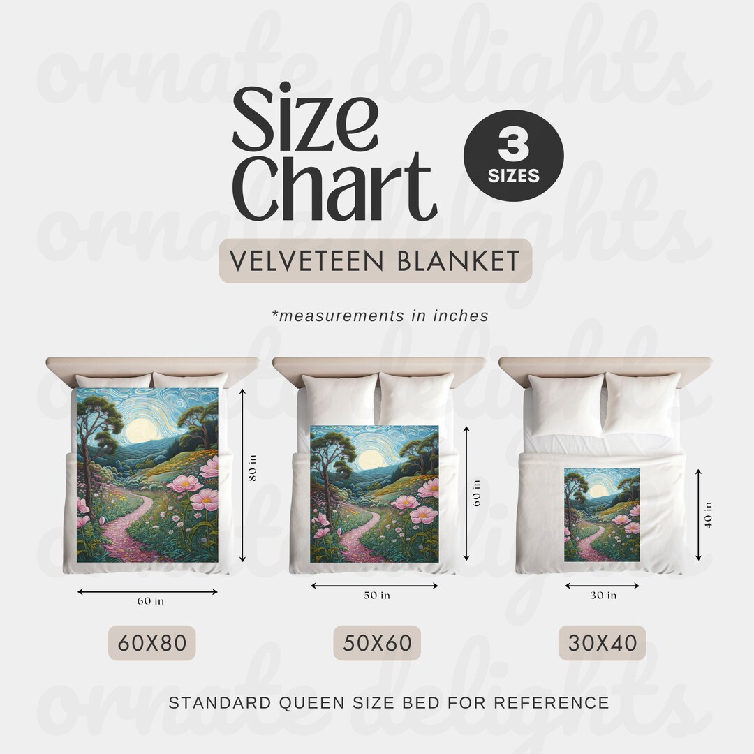Velveteen Blanket Size Guide, Throw Blanket Measurement Chart, Etsy ...