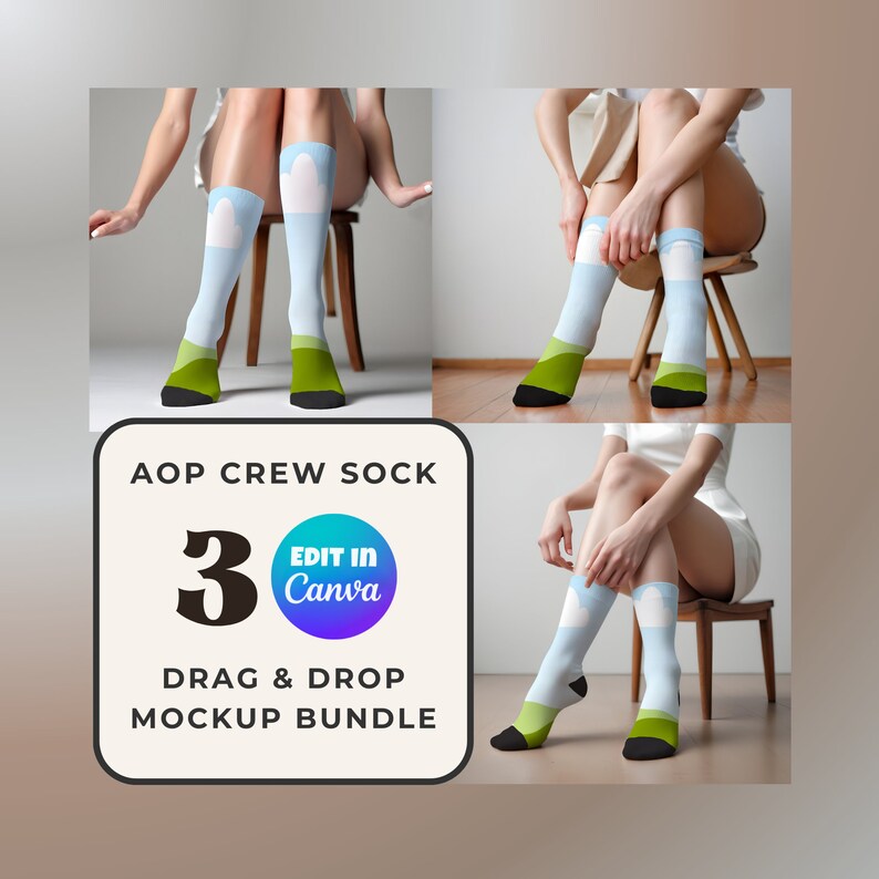 Crew Sock Mockup Bundle, Canva Drag & Drop Overlay, Sublimation All ...