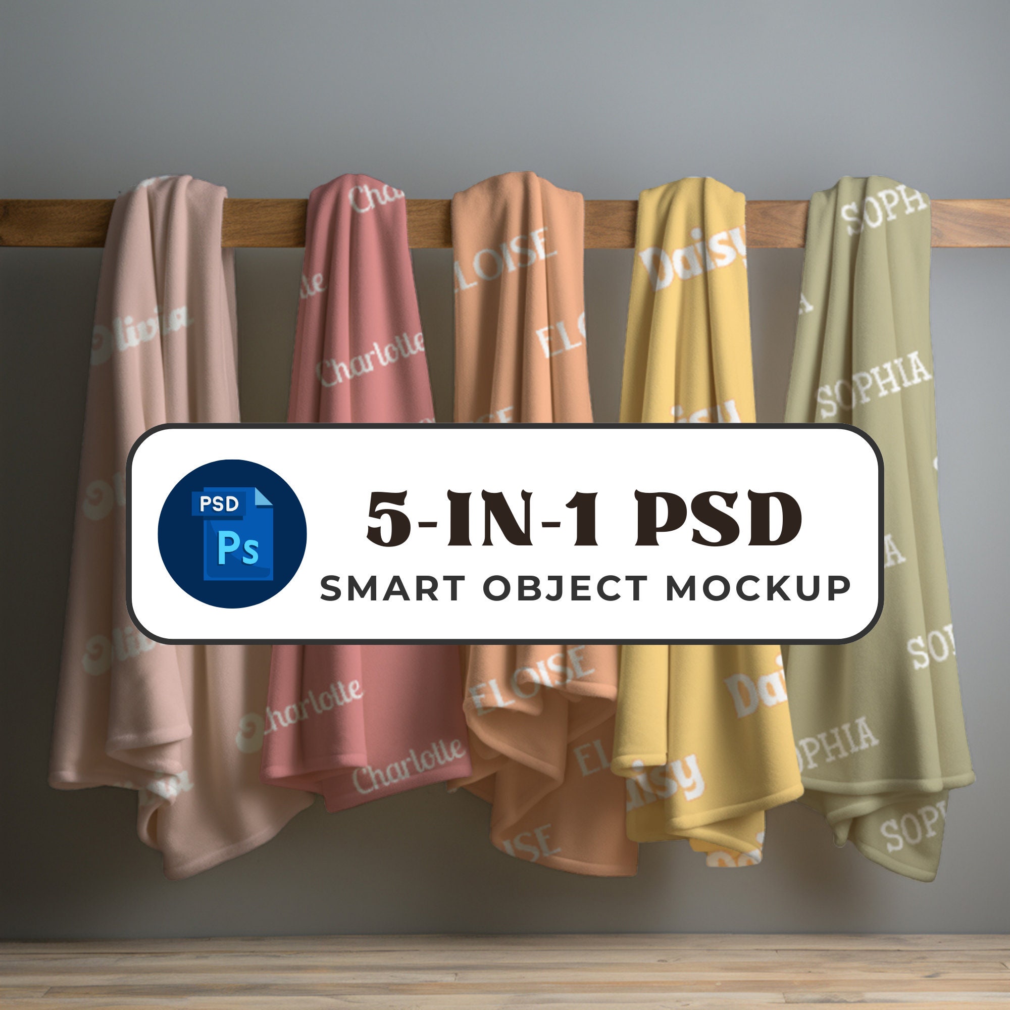 5in1 Hanging Blanket Mockup, PSD Photoshop Smart Object, Milestone Name ...