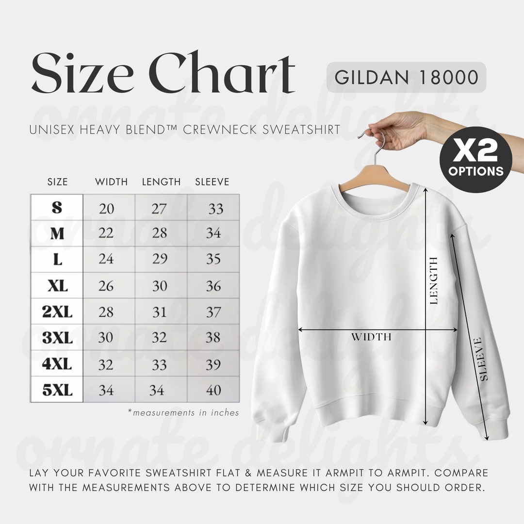 Gildan 18000 Size Chart, White Gildan 18000 Crewneck Sweatshirt Sizes ...