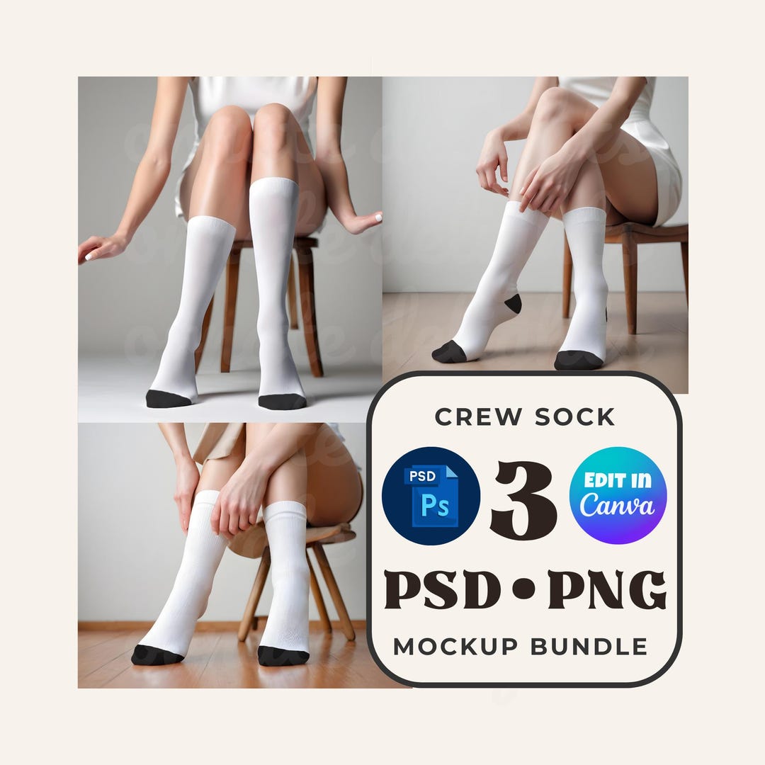 Crew Sock Mockup Bundle, Smart Object Sublimation Sock Mock, Photoshop ...