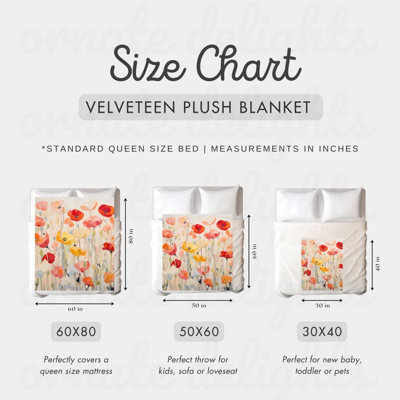 Blanket Mockup Size Guide, Drag and Drop Canva Overlay PNG, Velveteen ...