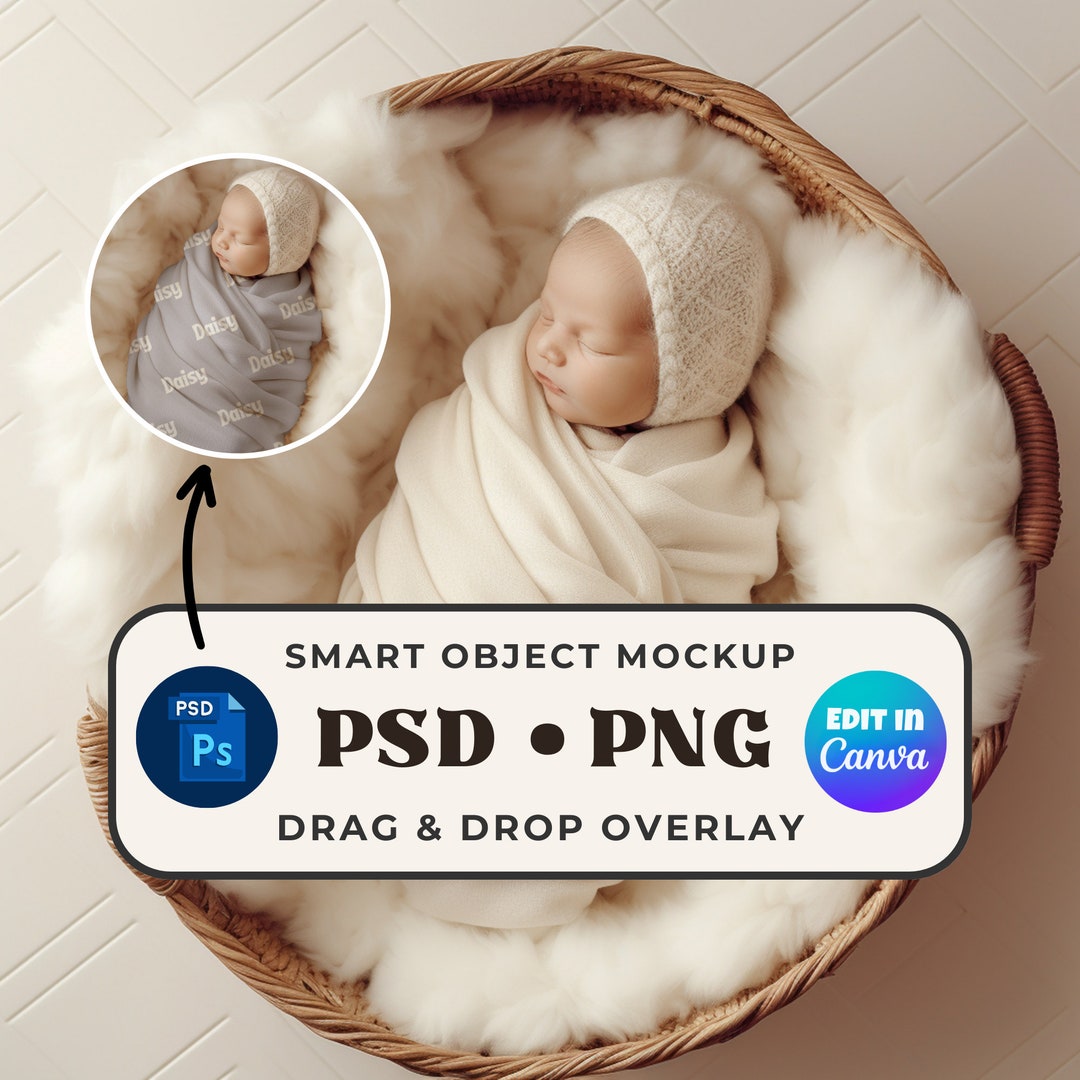 Boho Baby Blanket Mockup, PSD Photoshop Smart Object, Canva Drag & Drop ...