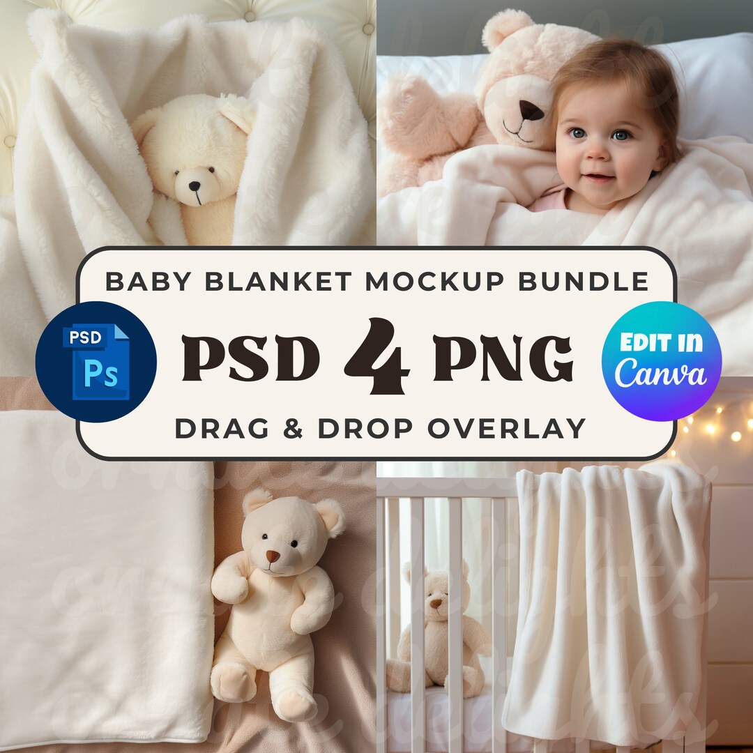 Baby Blanket Mockup Bundle, PSD Photoshop Smart Object, Canva Drag ...