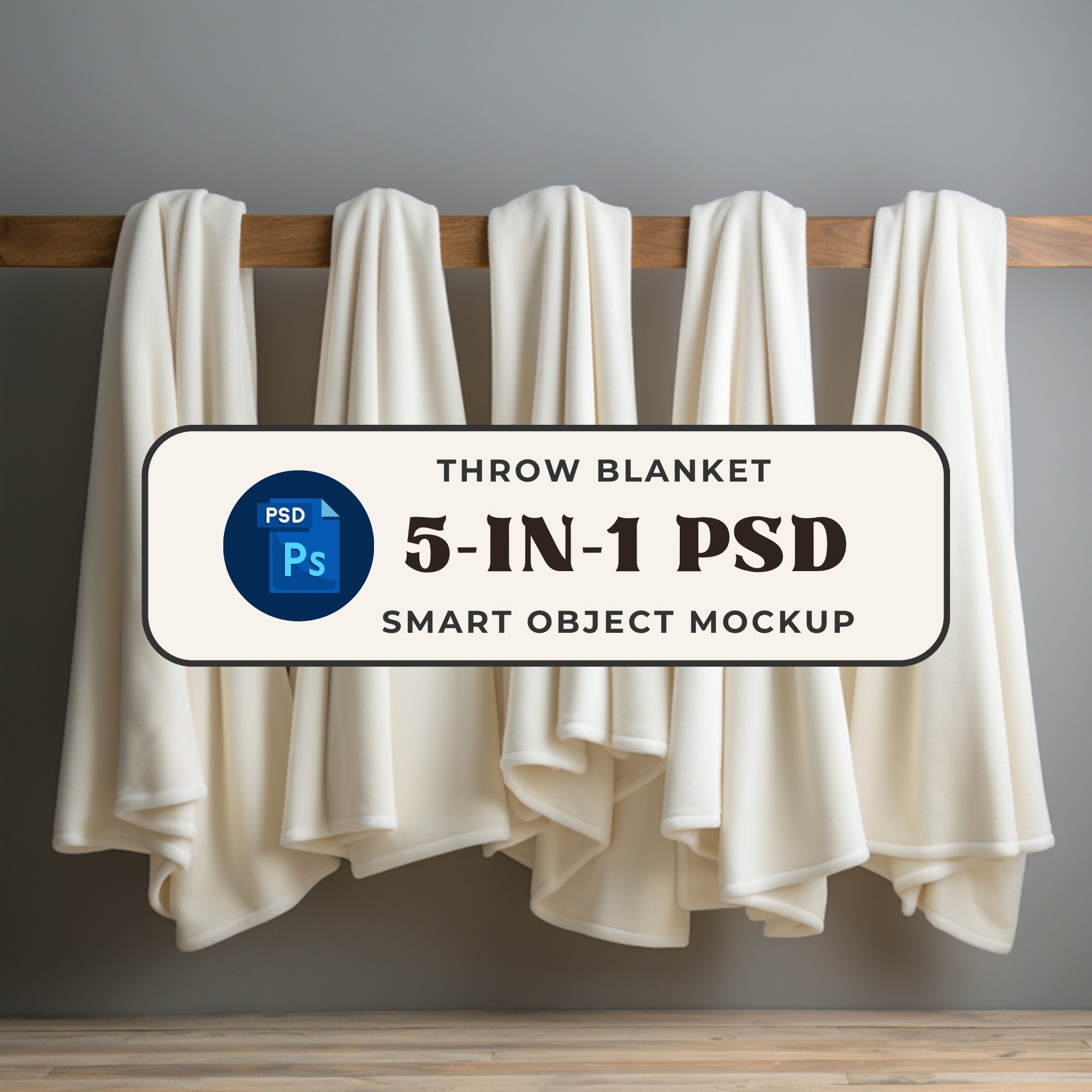 5in1 Hanging Blanket Mockup, PSD Photoshop Smart Object, Milestone Name ...