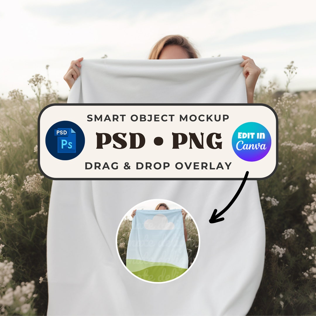 Velveteen Blanket Mockup Photoshop, Spring Blanket Mock Canva, Woman ...