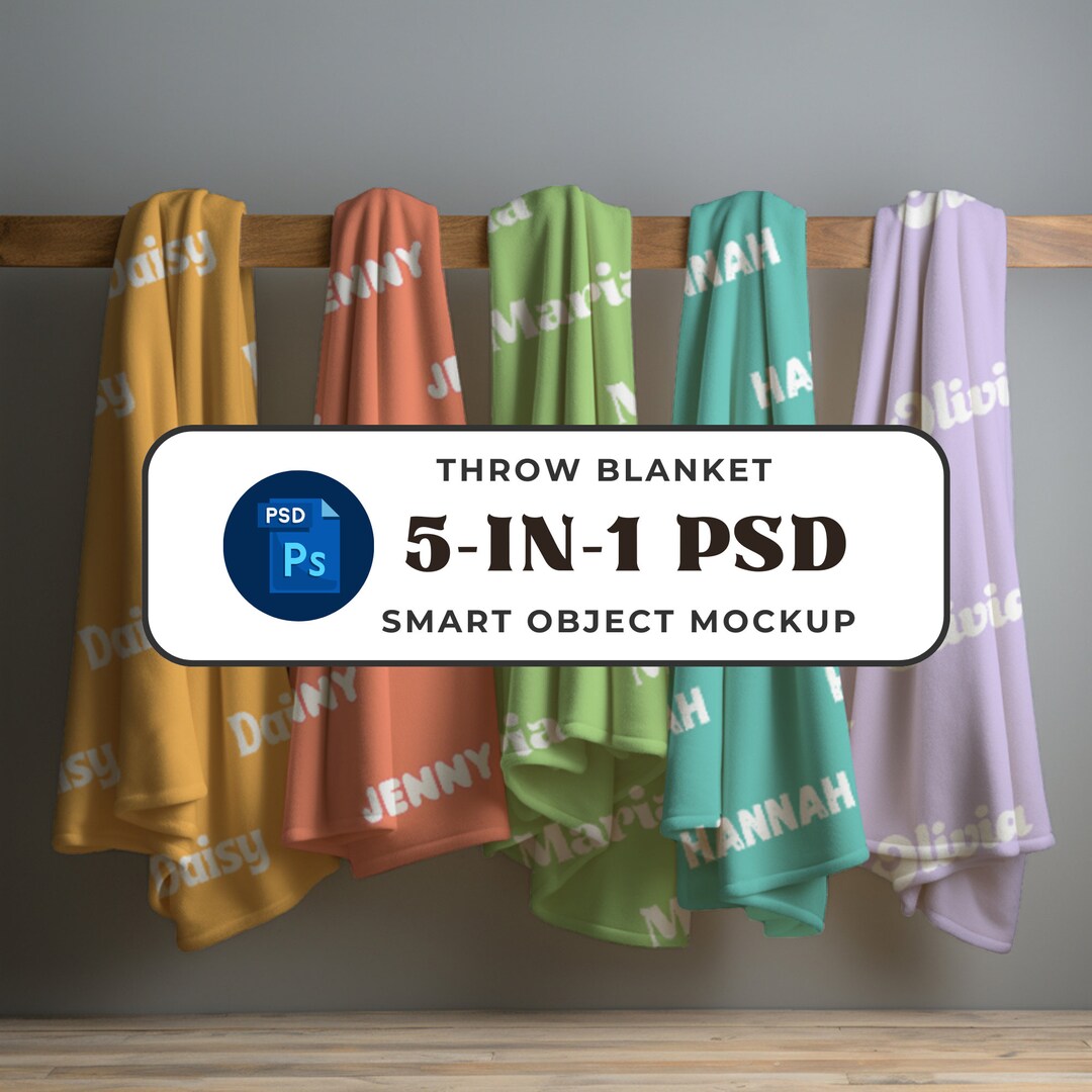 5in1 Hanging Blanket Mockup, PSD Photoshop Smart Object, Milestone Name ...