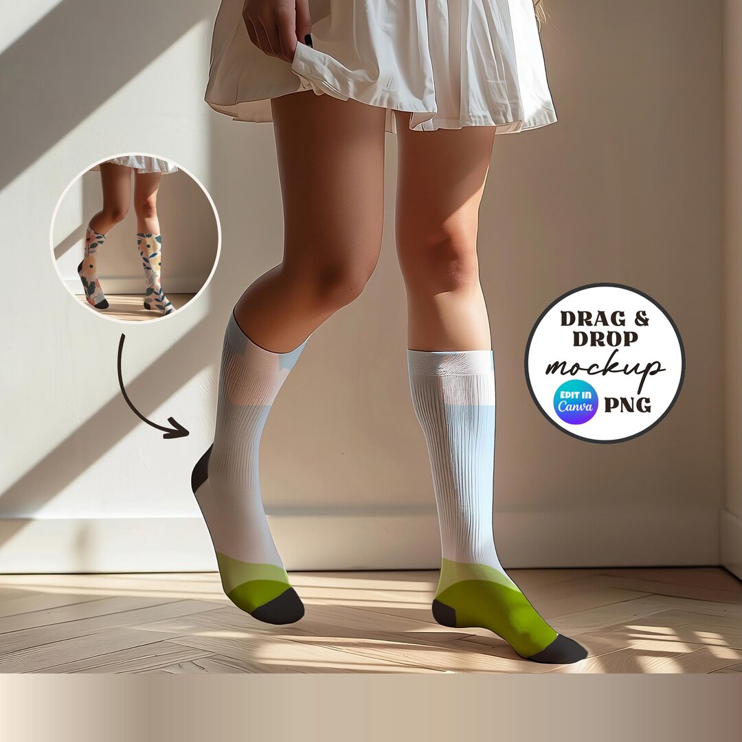 Cushioned Crew Sock Mockup, Sublimation All Over Print AOP Sock Mock, 3 ...