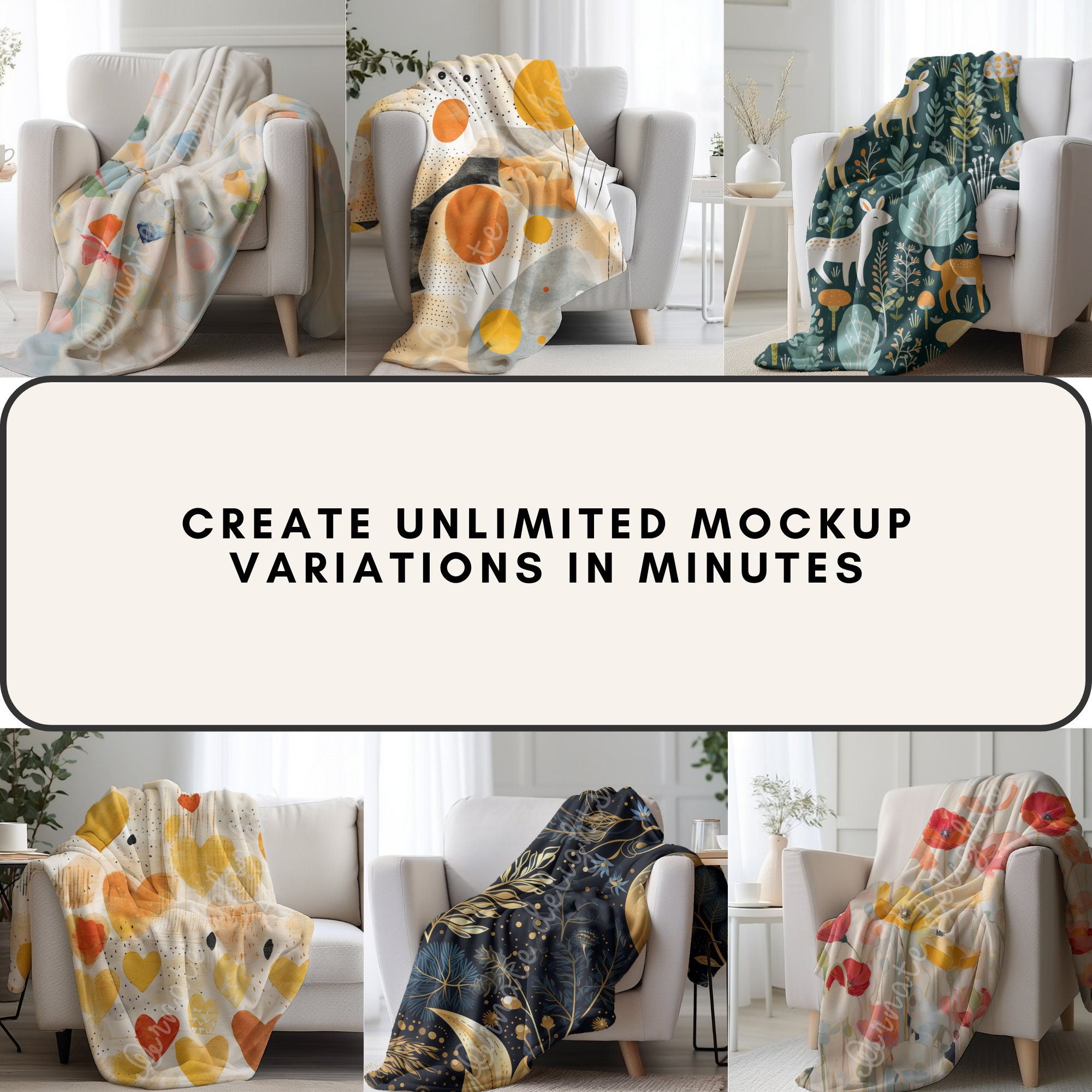 6-in1 Blanket Mockup Bundle, Photoshop PSD Smart Object, Draped Minky ...