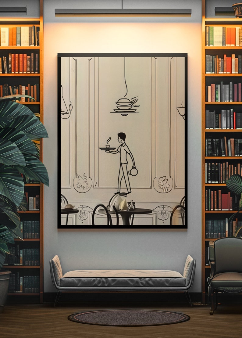 Metal Framed Poster Classic French Waiter Cafe Scene Premium Matte ...