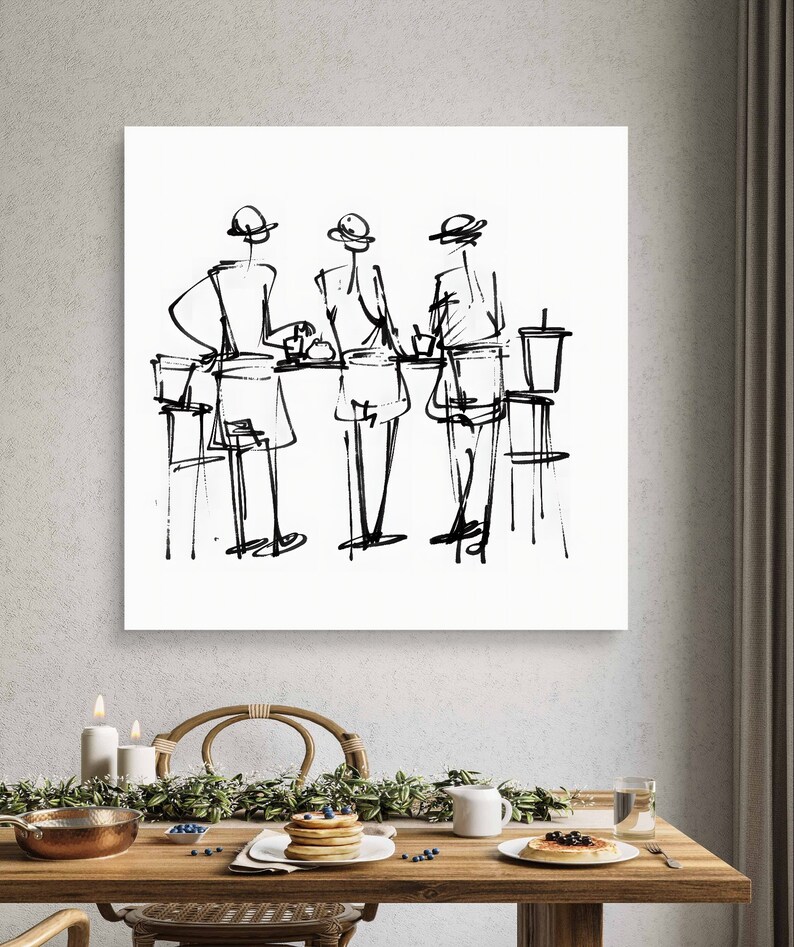 Line Art Cafe Waiter Scene Matte Poster Print Minimalist Digital Wall ...