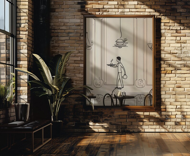 Metal Framed Poster Classic French Waiter Cafe Scene Premium Matte ...