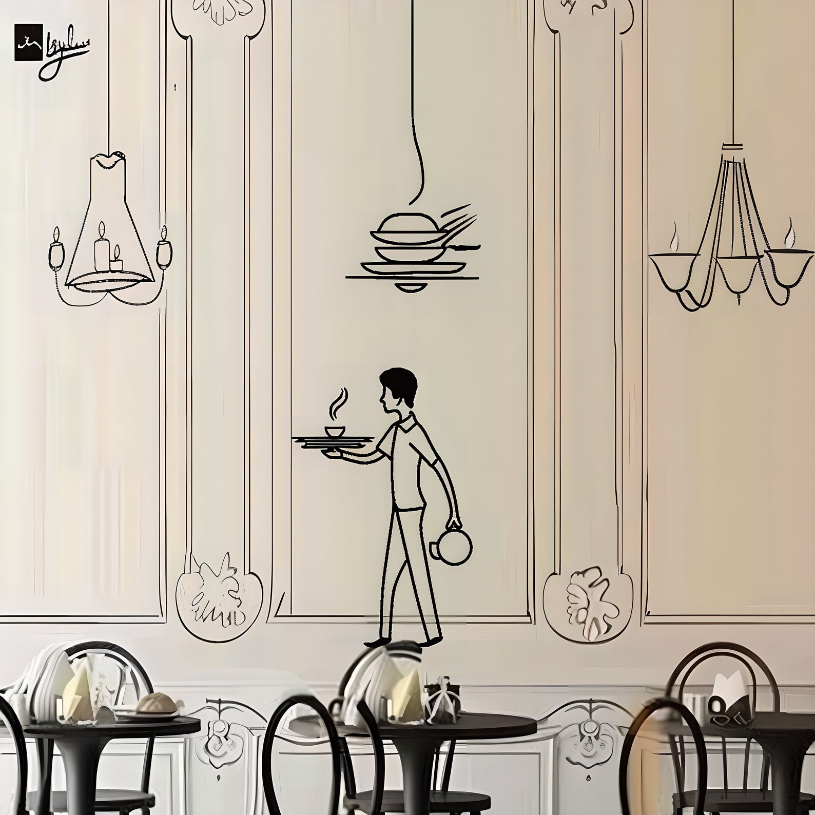 Metal Framed Poster Classic French Waiter Cafe Scene Premium Matte ...