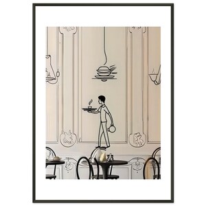 Metal Framed Poster Classic French Waiter Cafe Scene Premium Matte ...