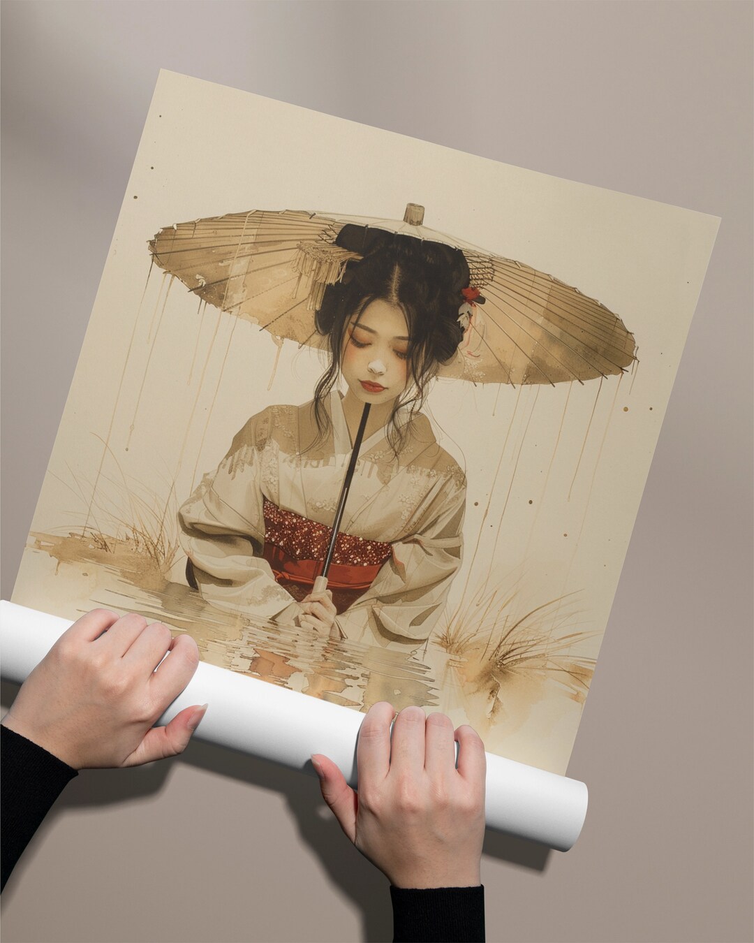 Japandi Matte Poster Wall Art for Living Room Japanese Geisha Painting ...