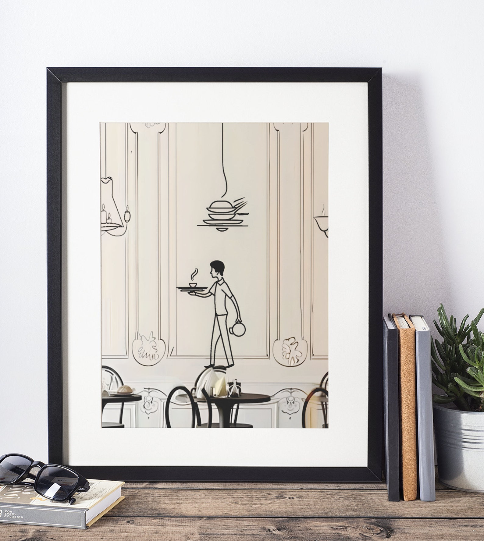 Metal Framed Poster Classic French Waiter Cafe Scene Premium Matte ...