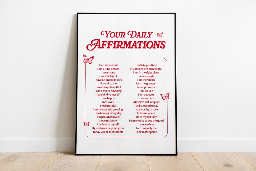 Daily Affirmation Poster, Motivational, Quotes, Red and White Room ...
