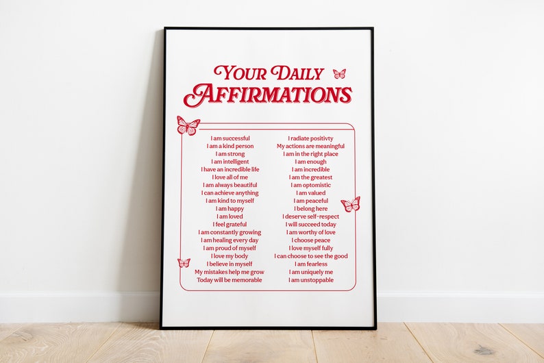 Daily Affirmation Poster, Motivational, Quotes, Red and White Room ...