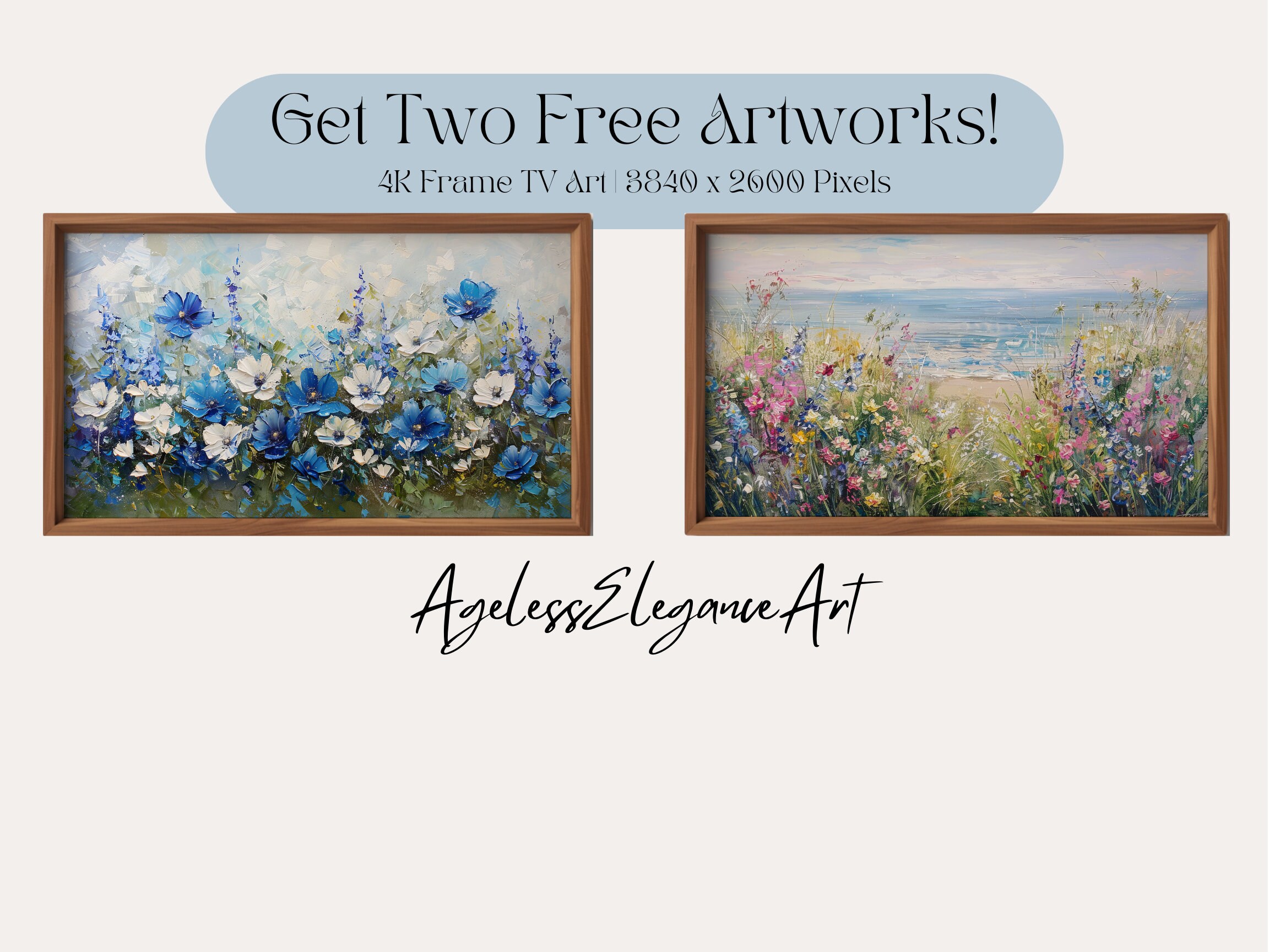 Digital TV Frame Art With Bonus Abstract Spring Flowers, 1 High Quality ...