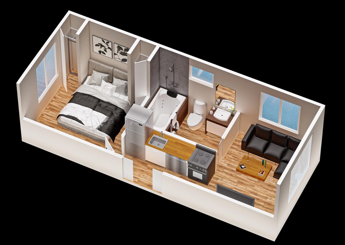 Moderne 1 Bett / 1 Bad Tiny Home Plans - Etsy.de