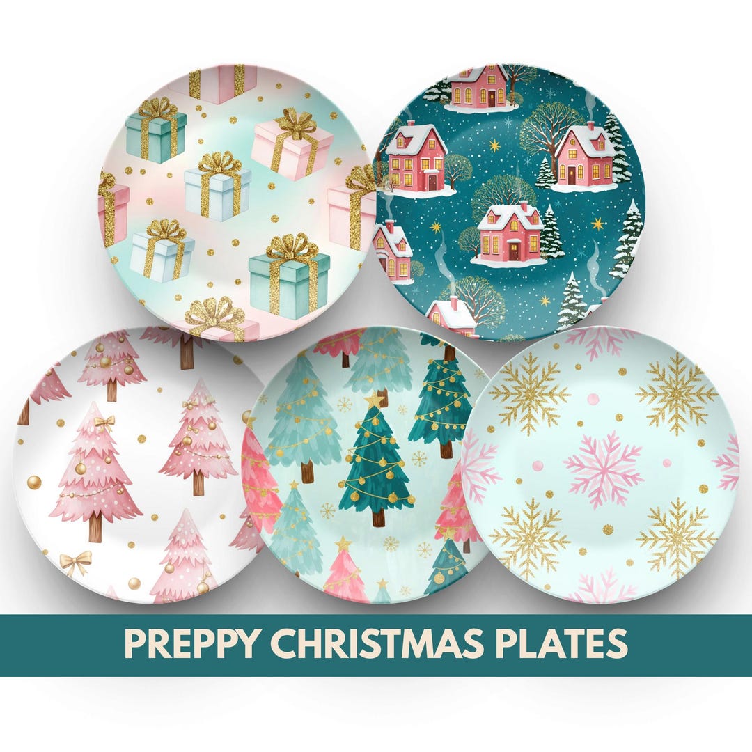 Preppy Christmas Plates – Pastel Holiday Dinnerware Set (10 Inches ...
